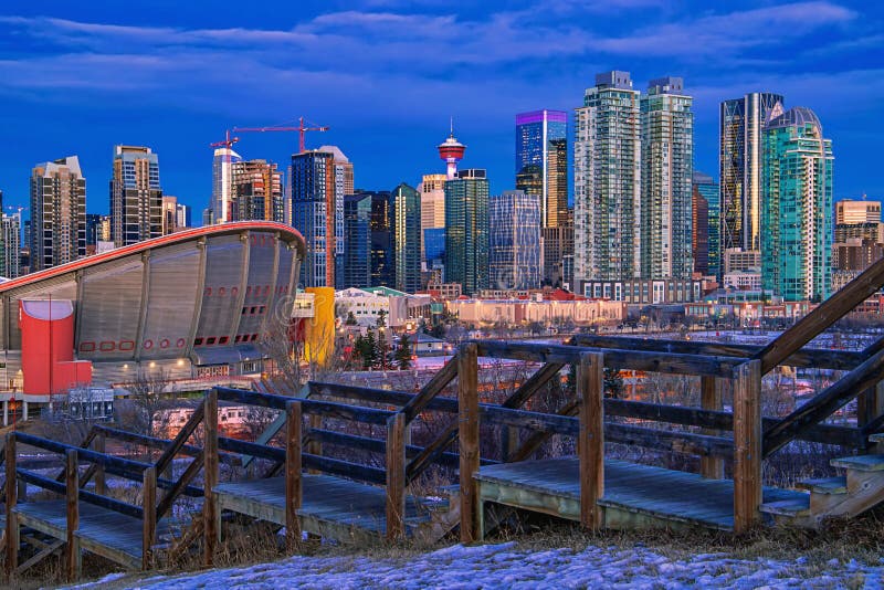 Downtown Calgary Views from a Winter Park Stock Photo - Image of night ...