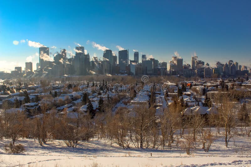 Downtown Calgary Winter Skyline Stock Photo - Image of calgary, snowy ...