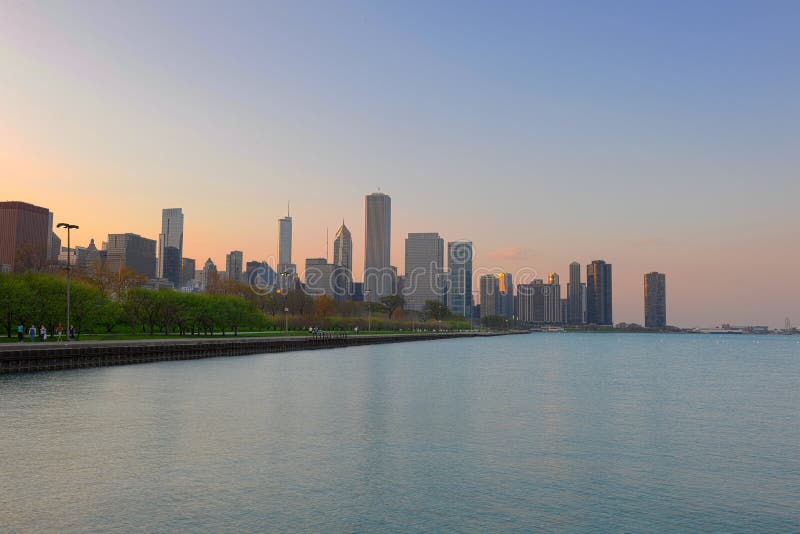 Downtown Chicago at Dusk stock photo. Image of buildings - 25563166