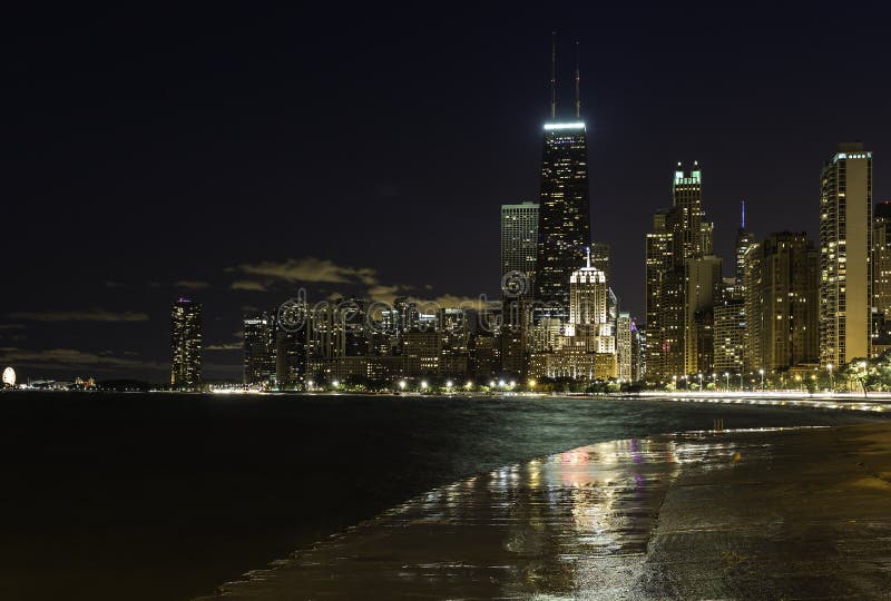 Downtown Chicago at night stock photo. Image of concept - 33685044