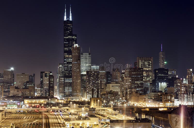 Downtown Chicago - Night View Stock Image - Image of skyscraper ...