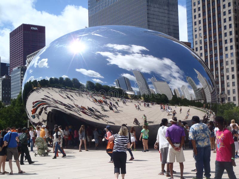 Downtown Chicago Skyline Distorted Reflection in Millenium Park Bean ...