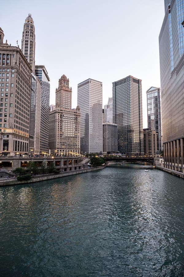 Downtown Chicago during the Sunset Stock Image - Image of horizontal ...