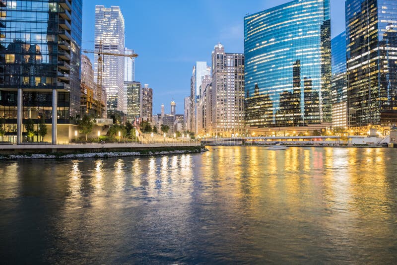 Downtown Chicago during the Sunset Stock Photo - Image of cityscape ...