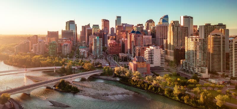 Downtown City Buildings at Sunrise. Calgary, Alberta, Canada Stock ...