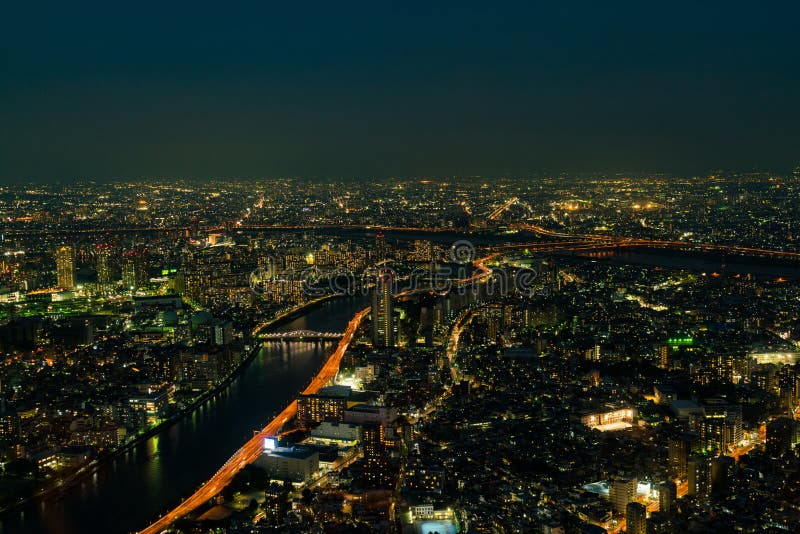 Downtown City Night from Top View Stock Image - Image of corporate ...