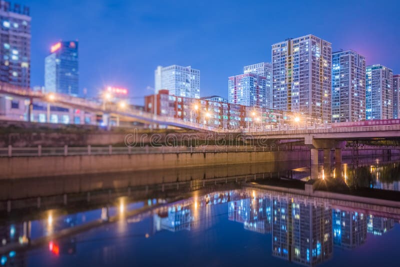 Downtown City Skyline Along the River in Beijing Stock Image - Image of ...