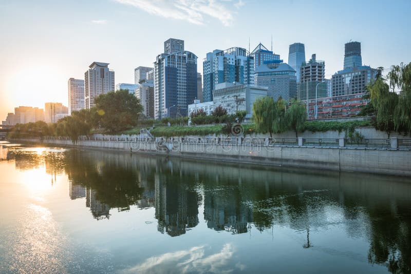 Downtown City Skyline Along the River in China Stock Photo - Image of ...