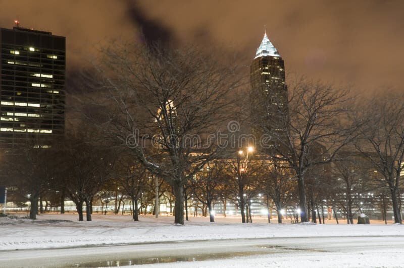 Downtown Cleveland stock image. Image of trees, snow - 12355777