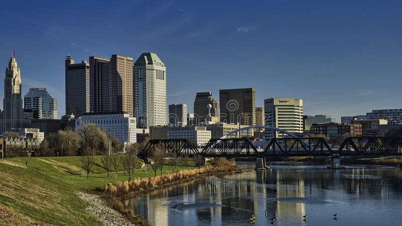 Downtown Columbus Ohio View from the West. Wintertime Editorial Stock ...