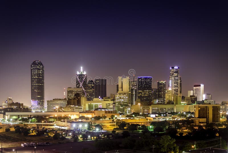 Downtown Dallas, Texas at Night with the Trinity River Stock Image ...