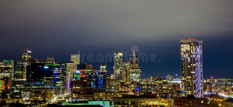 Downtown Denver at night stock image. Image of bridge - 353590027