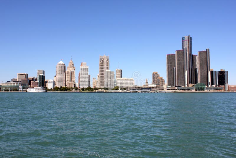 Downtown Detroit Wide Shot stock image. Image of concrete - 92329897