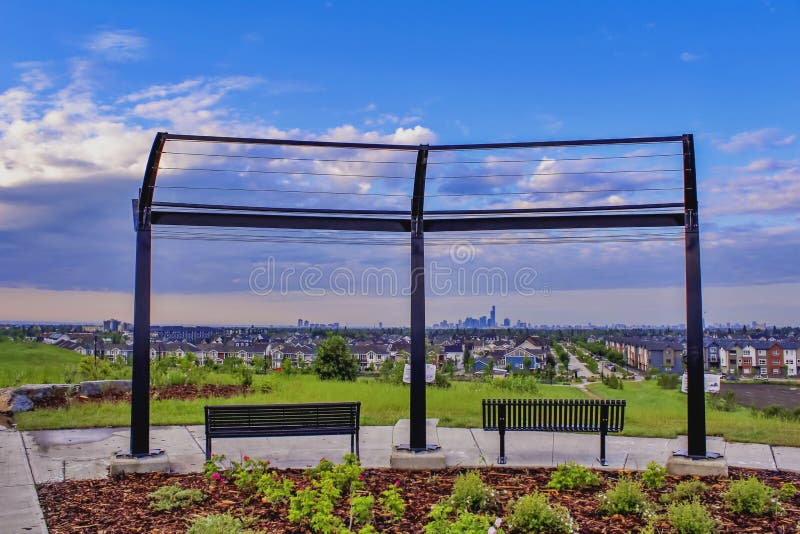 Downtown Edmonton from Park Benches Stock Photo - Image of clouds ...