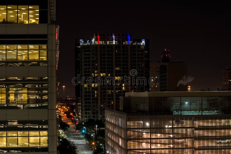 Downtown Houston Buildings at Night Stock Image - Image of tower ...