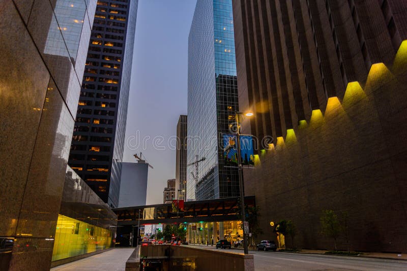 Downtown Houston Streetscape Stock Image - Image of night, street: 42485917