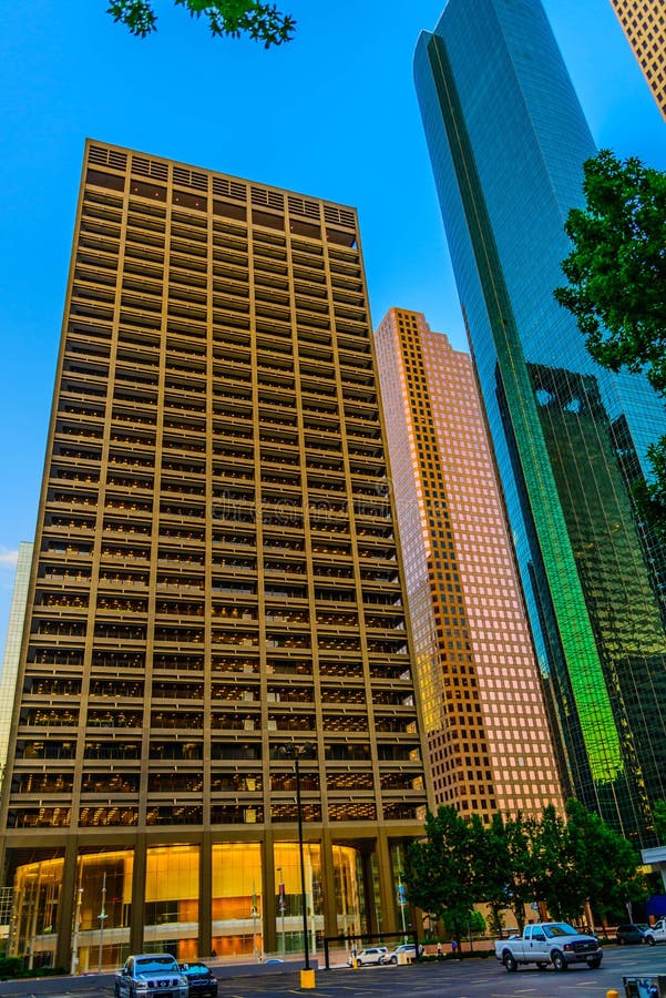 Downtown Houston Streetscape Stock Photo - Image of skyscraper ...