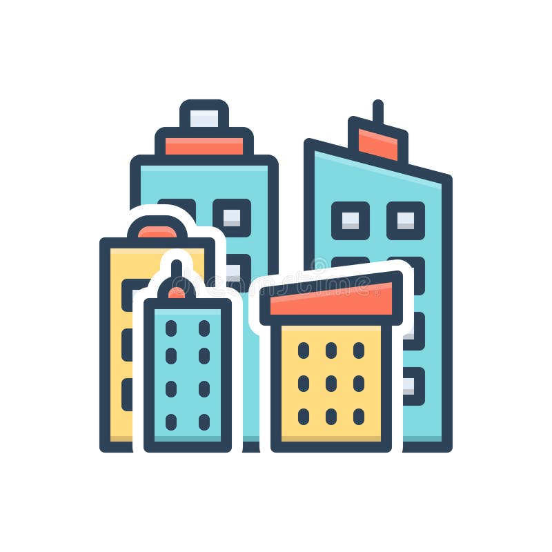 Color Illustration Icon for Downtown, Apartment and Architecture Stock ...