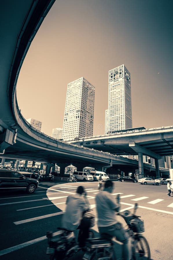 Downtown intersection stock image. Image of bicycle, freeway - 31723283