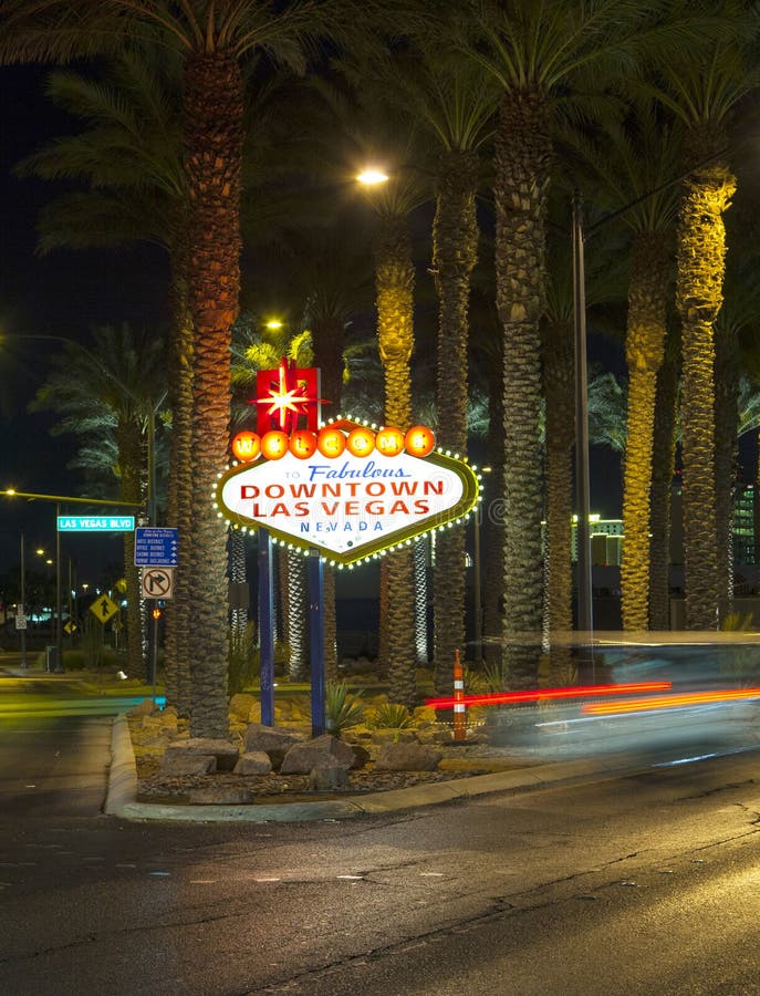 The Downtown Las Vegas Sign at Night Editorial Stock Photo - Image of ...