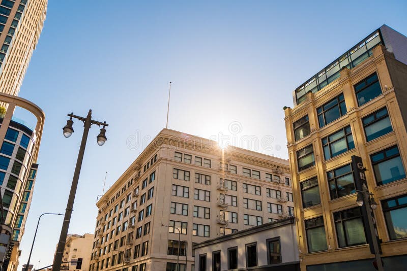 Los Angeles Buildings with the Sun Peaking through in the Background ...