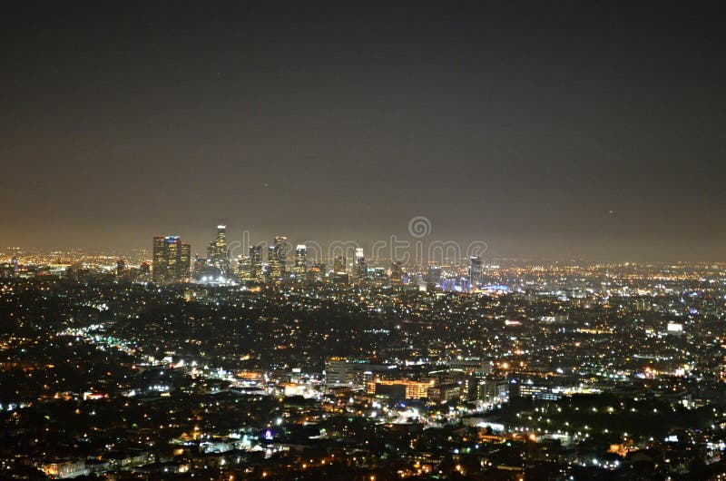 Los Angeles City Skyline at Night Stock Photo - Image of city, view ...
