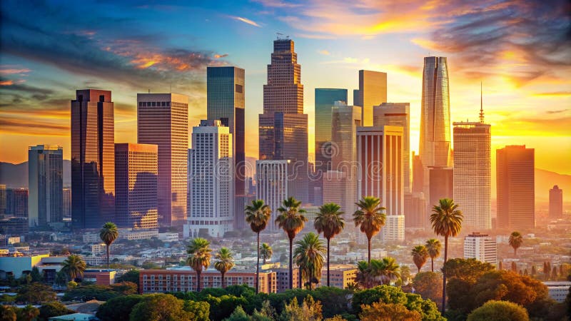 Downtown Los Angeles Skyline with Cut Out Background AI-Generated ...