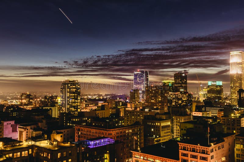 Downtown Los Angeles Skyline at Night. Editorial Photography - Image of ...