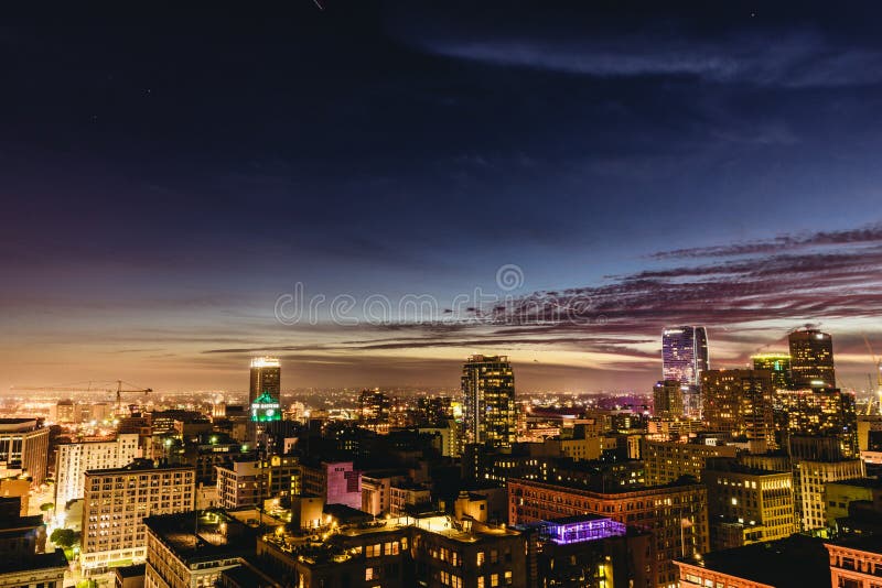 Downtown Los Angeles Skyline at Night. Editorial Photography - Image of ...