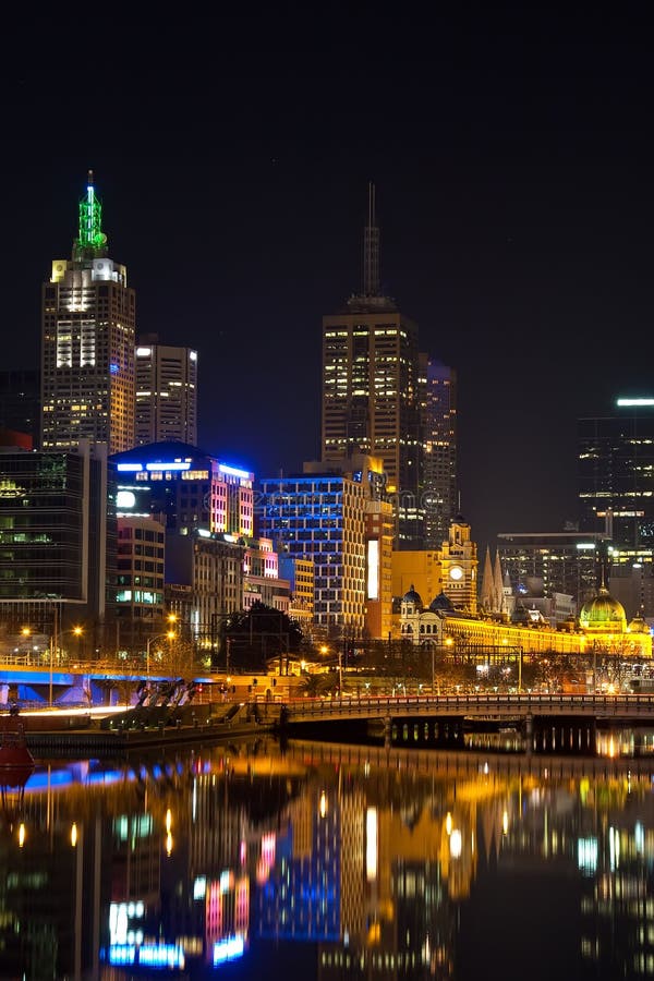 Downtown of Melbourne at Night Stock Photo - Image of shot, tower: 11306812