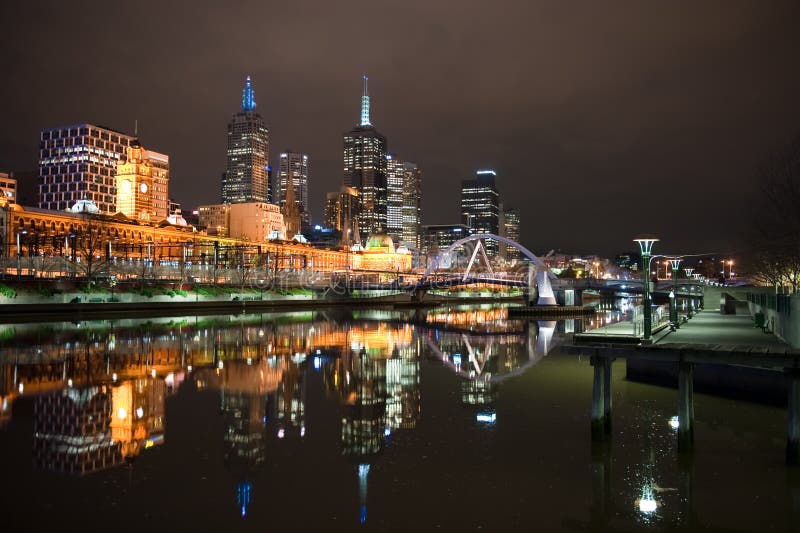 Downtown Melbourne by Night Stock Photo - Image of downtown, australia ...