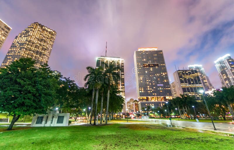 Miami Bayfront Skyline at Night Stock Image - Image of cityscape ...