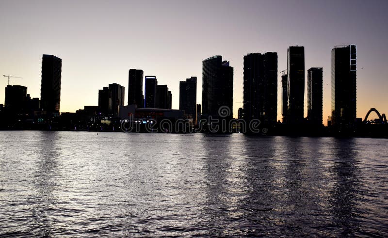 Downtown Miami Bayside stock photo. Image of sunset - 348752810