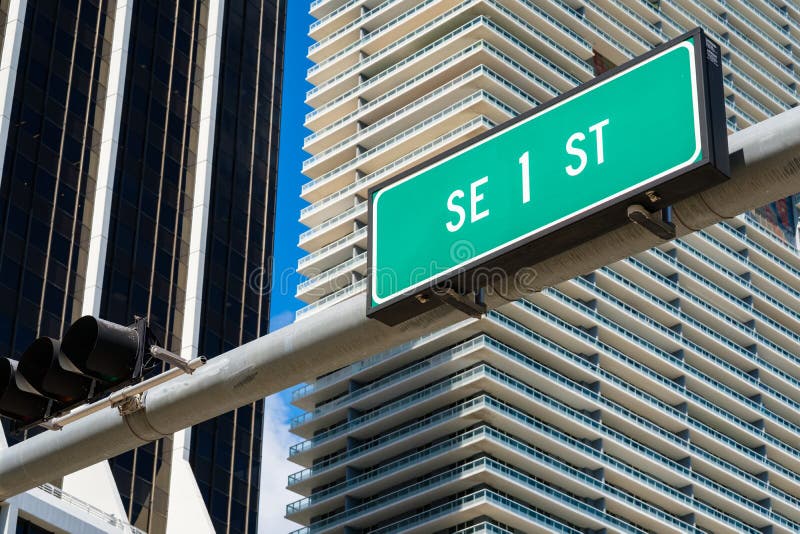 Downtown Miami Cityscape stock photo. Image of sign, miami - 87621876