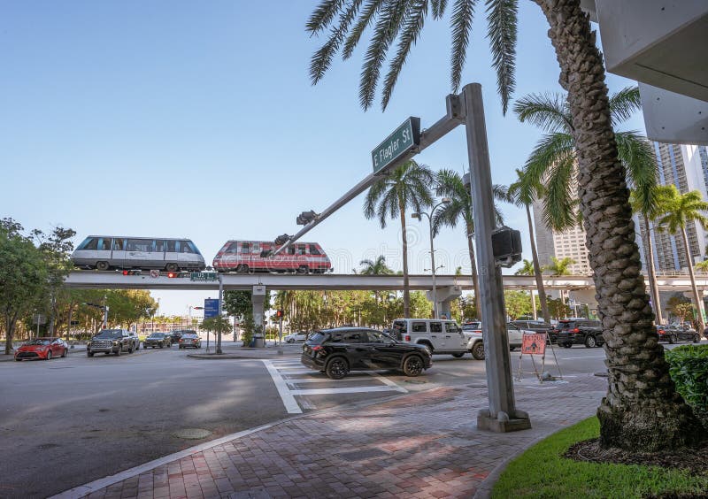 Downtown Miami with the Elevated Metrorail Editorial Stock Image ...