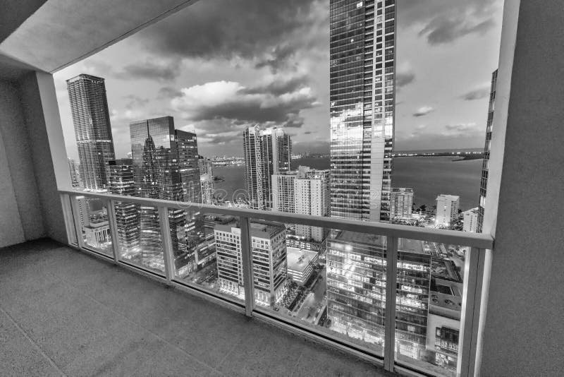 Downtown Miami at Night from City Balcony Stock Image - Image of ...