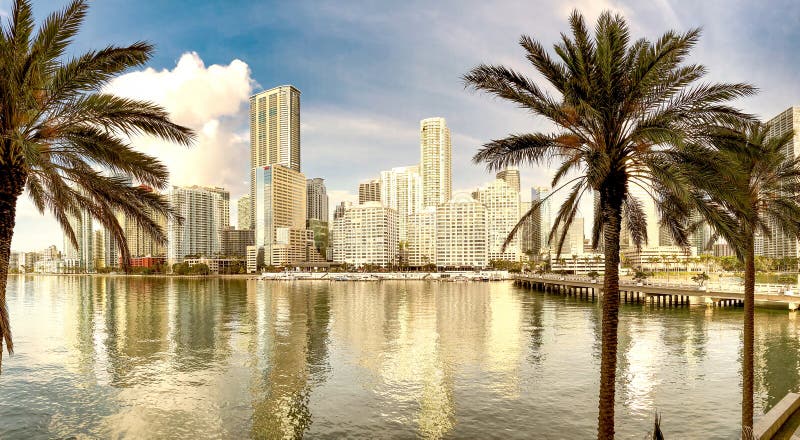 Downtown Miami at Sunrise from Brickell Key, Florida. - Panoramic View ...