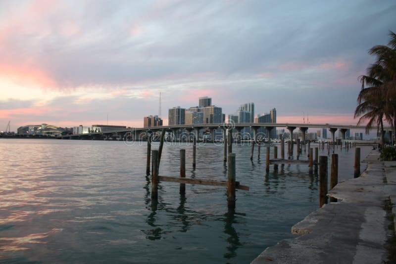 Downtown Miami at Sunset from the Bay Stock Photo - Image of metropolis ...