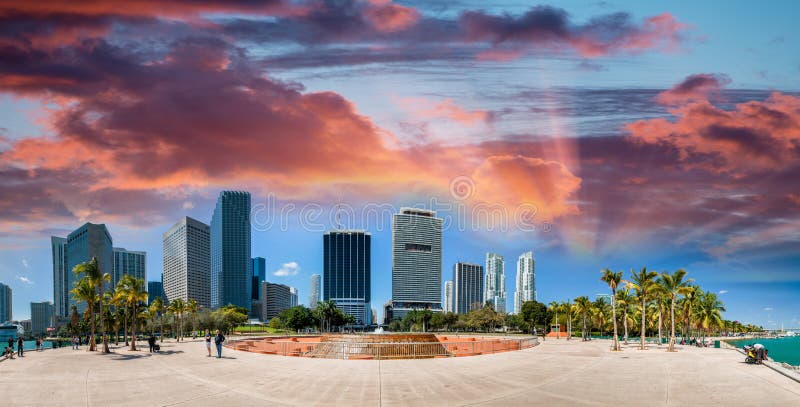 Downtown Miami at Sunset, Florida Stock Photo - Image of panorama ...