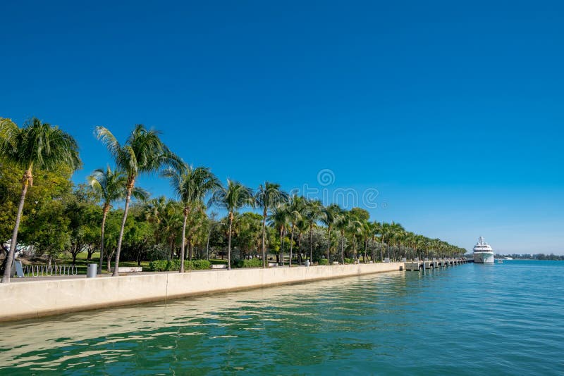 Downtown Miami Waterfront Park Nice Day with Blue Sky Stock Photo ...