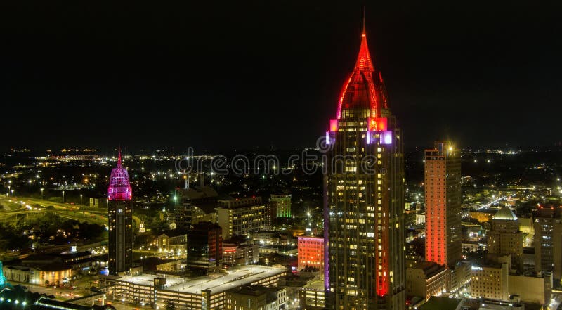 Downtown Mobile, AL Riverside at Night Editorial Image - Image of urban ...