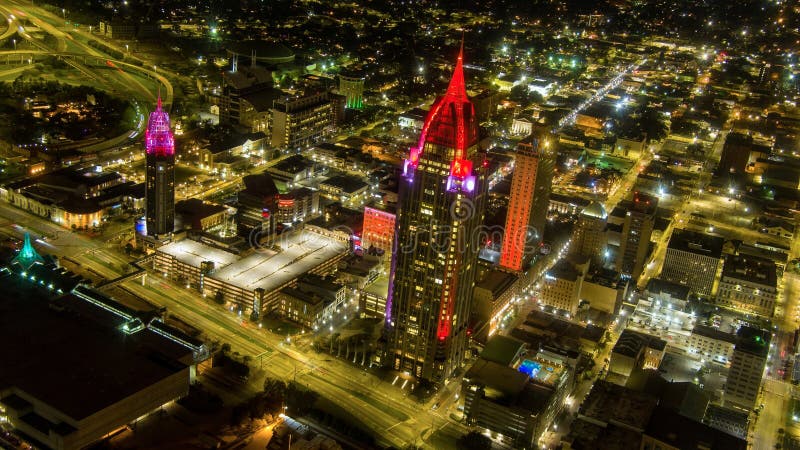 Downtown Mobile, AL Riverside at Night Editorial Photography - Image of ...