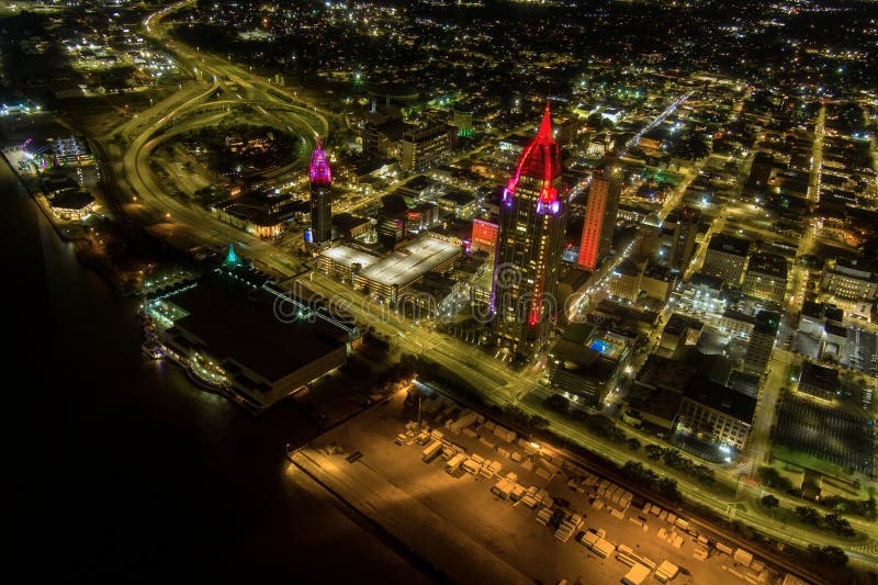 Downtown Mobile, AL Riverside at Night Editorial Photography - Image of ...