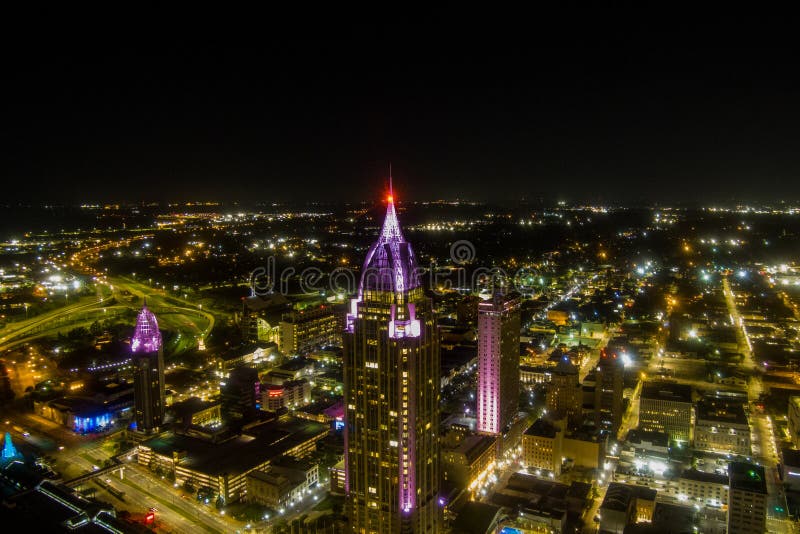 Downtown Mobile, Alabama City Skyline Illuminated at Night Editorial ...