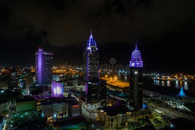 Downtown Mobile, Alabama at Night Editorial Photo - Image of mobile ...