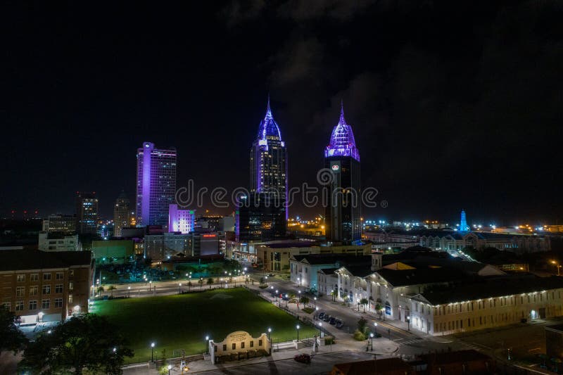 Downtown Mobile, Alabama City Skyline Illuminated at Night Editorial ...