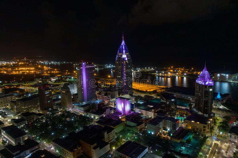 Downtown Mobile, Alabama at Night Editorial Photo - Image of skyline ...