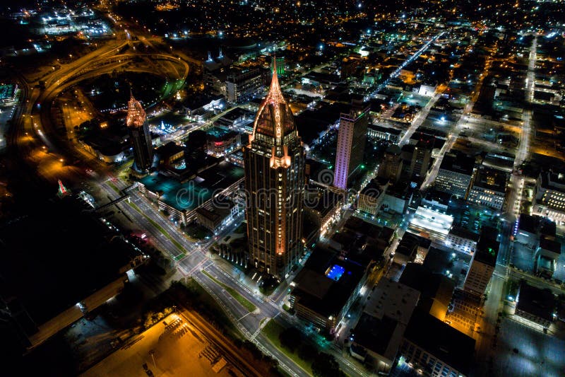 Downtown Mobile, Alabama Riverside at Night Stock Image - Image of ...