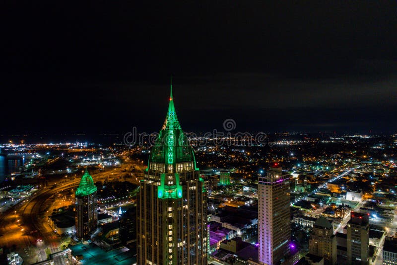 Downtown Mobile, Alabama Riverside at Night Stock Image - Image of ...