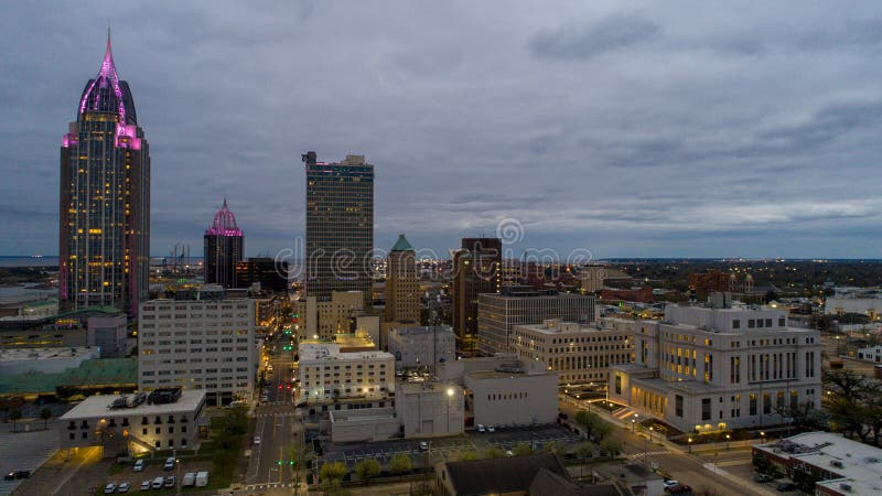 Downtown Mobile, Alabama at Sunset Stock Image - Image of sunset ...